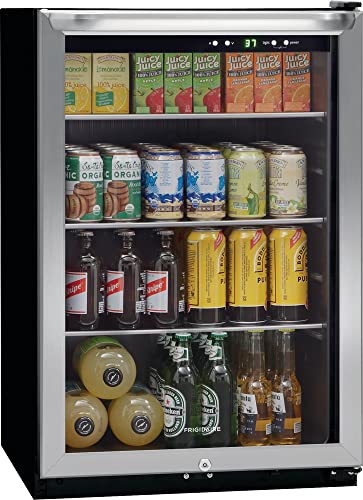 Frigidaire FRYB4623AS Beverage Center holds up to 138 12 oz. cans, Contemporary Handle Design, Electronic Temperature Control with LED Digital Display, Reversible Door Swing Option, in Silver