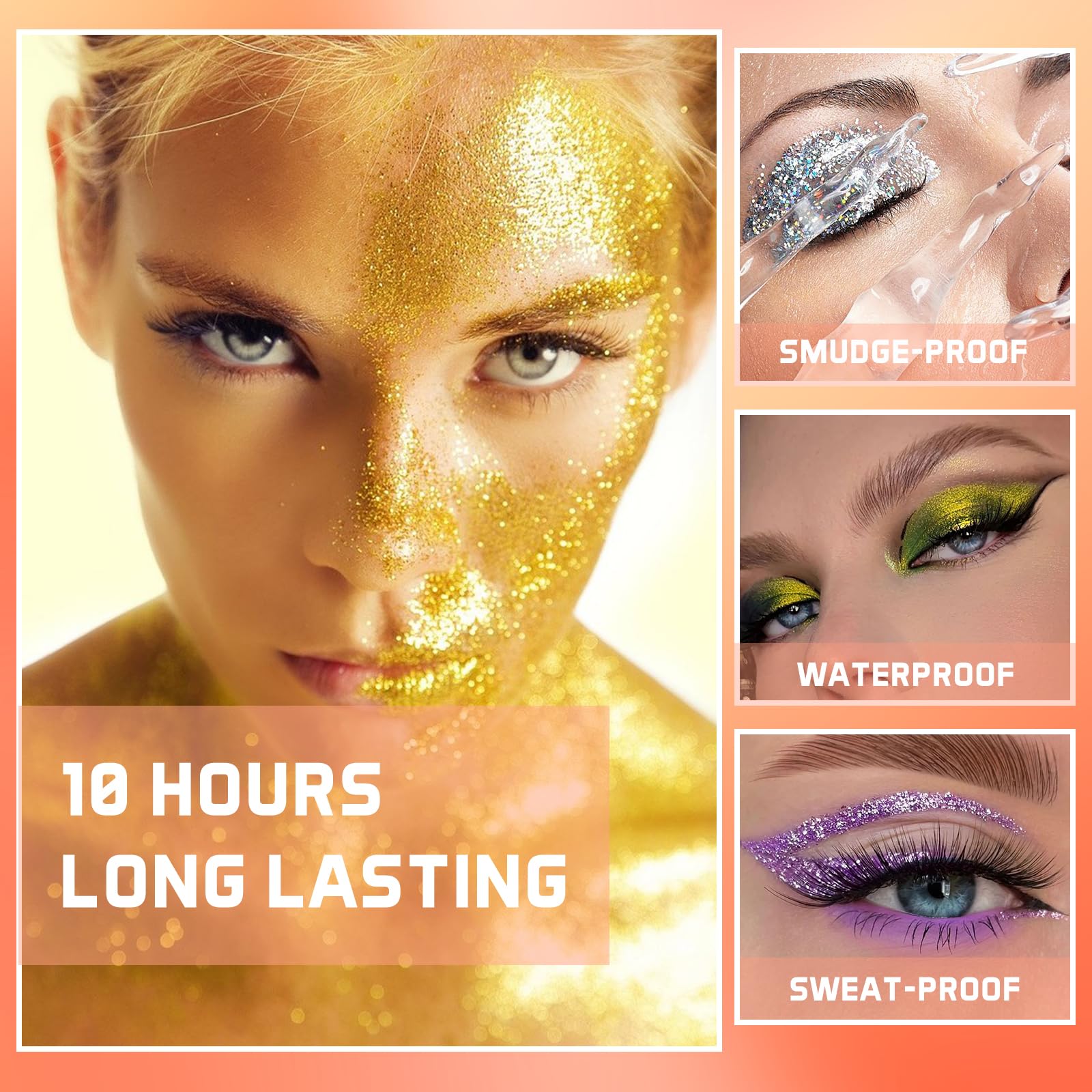Colorful Liquid Eyeliner Set, 10 Colors Metallic Shimmer Glitter Eyeshadow, Long Lasting Waterproof Sparkling Eyeliner Eye Shadow