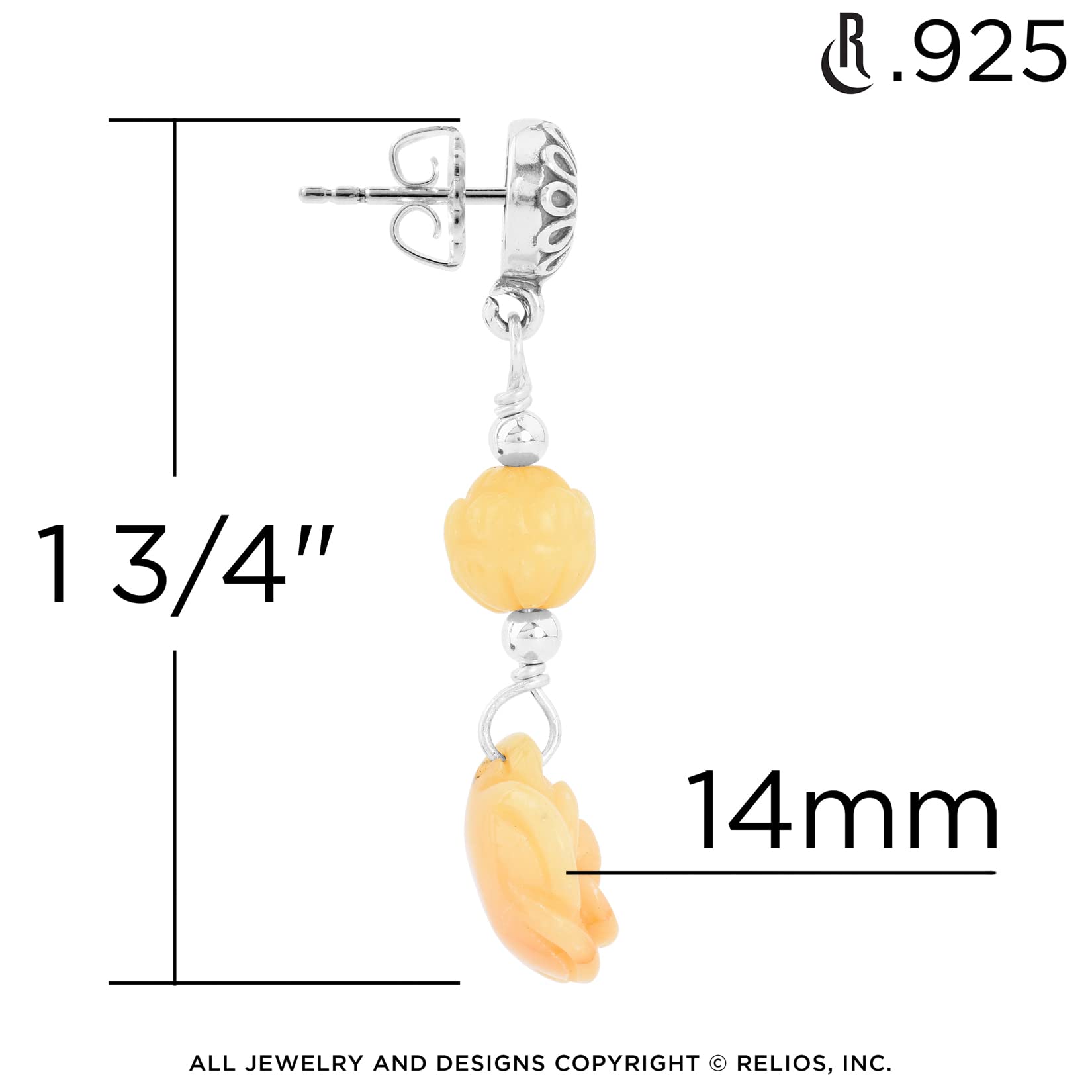 American West Sterling Silver Women's Drop & Dangle Earrings Yellow Jasper Gemstone Flower Design