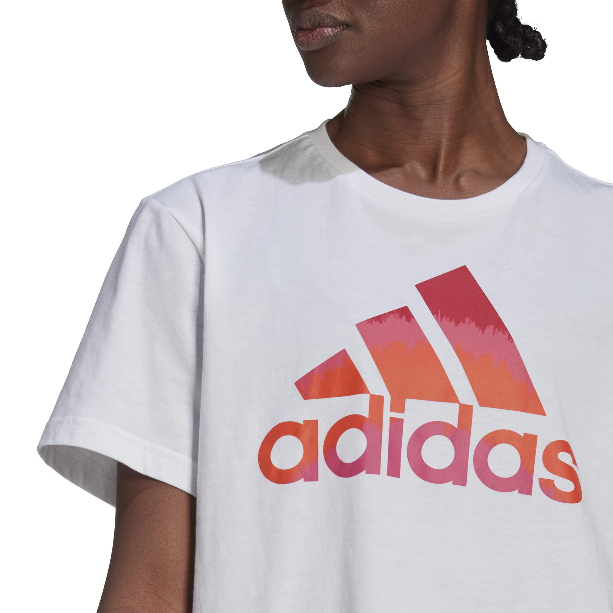 adidas Womens Farm Tie-Dye Inspo Cropped Graphic T-Shirt White/Bold Red X-Large