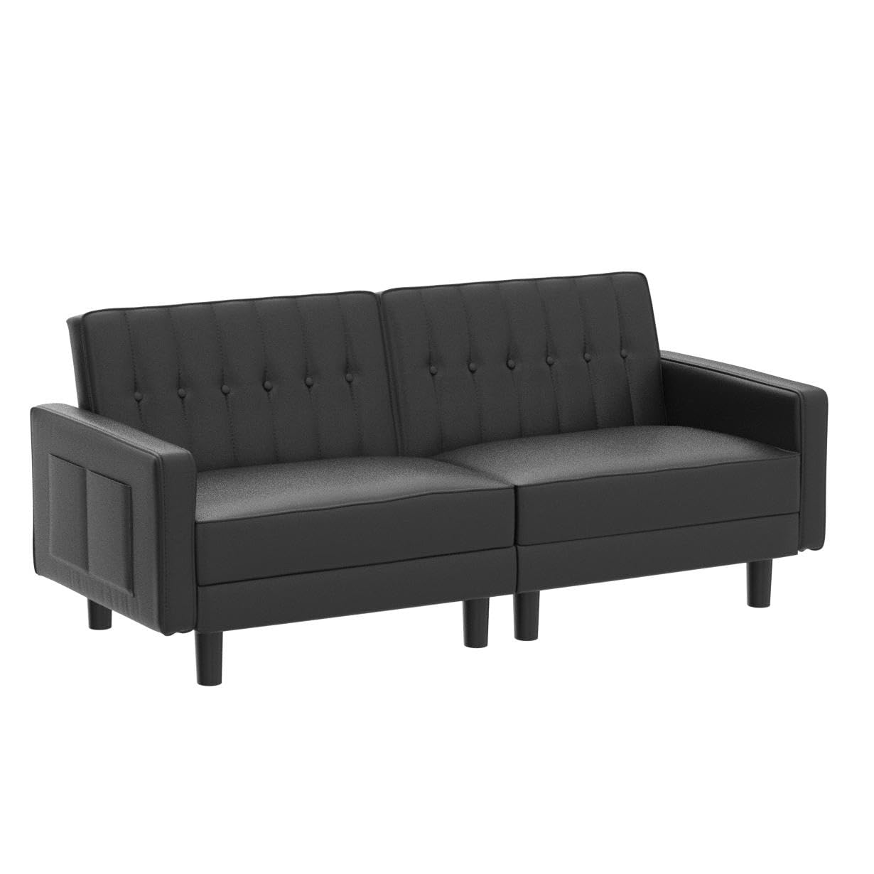 Convertible Futon Sofa Bed Upholstered Sofa Couch Sleeper with Adjustable Backrest and Side Pockets Loveseat Sofa for Living Room Dorm