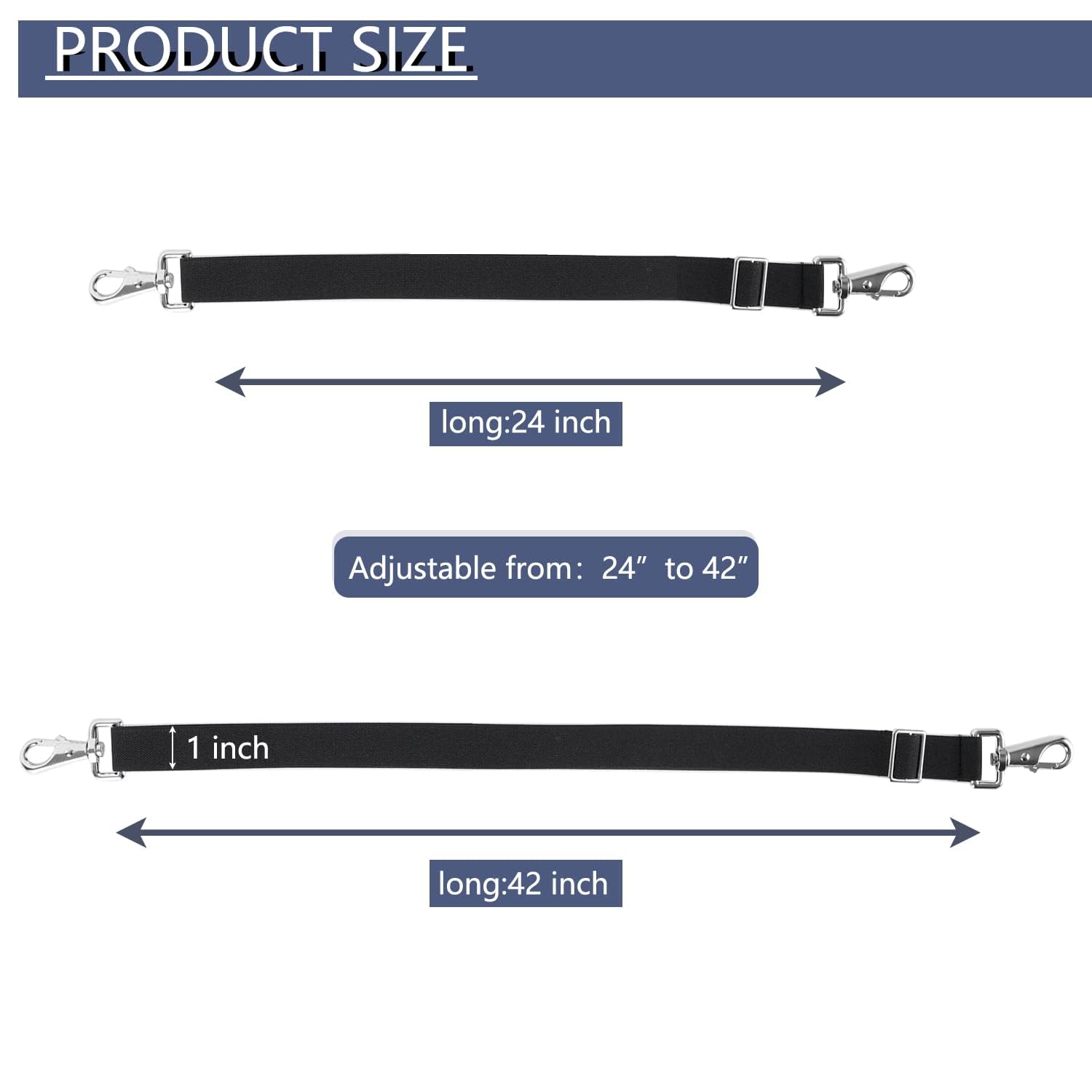 Horse Blanket Sheet Leg Straps, Replacement Stretchy Belly Strap with Double Swivel Snaps, Adjustable Length from 24 to 42 Inch Black(2 Pcs) (Two Side Snaps)