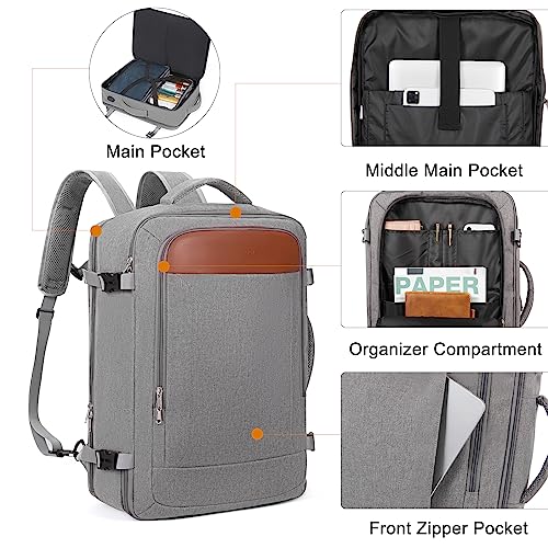 CLUCI Travel Backpack for Women Men,Carry on Backpack Flight Approved with 3 Packing Cubes, Luggage Suitcase Hiking Backpack Water Resistant Rucksack Casual Daypack Traveling Essentials Grey