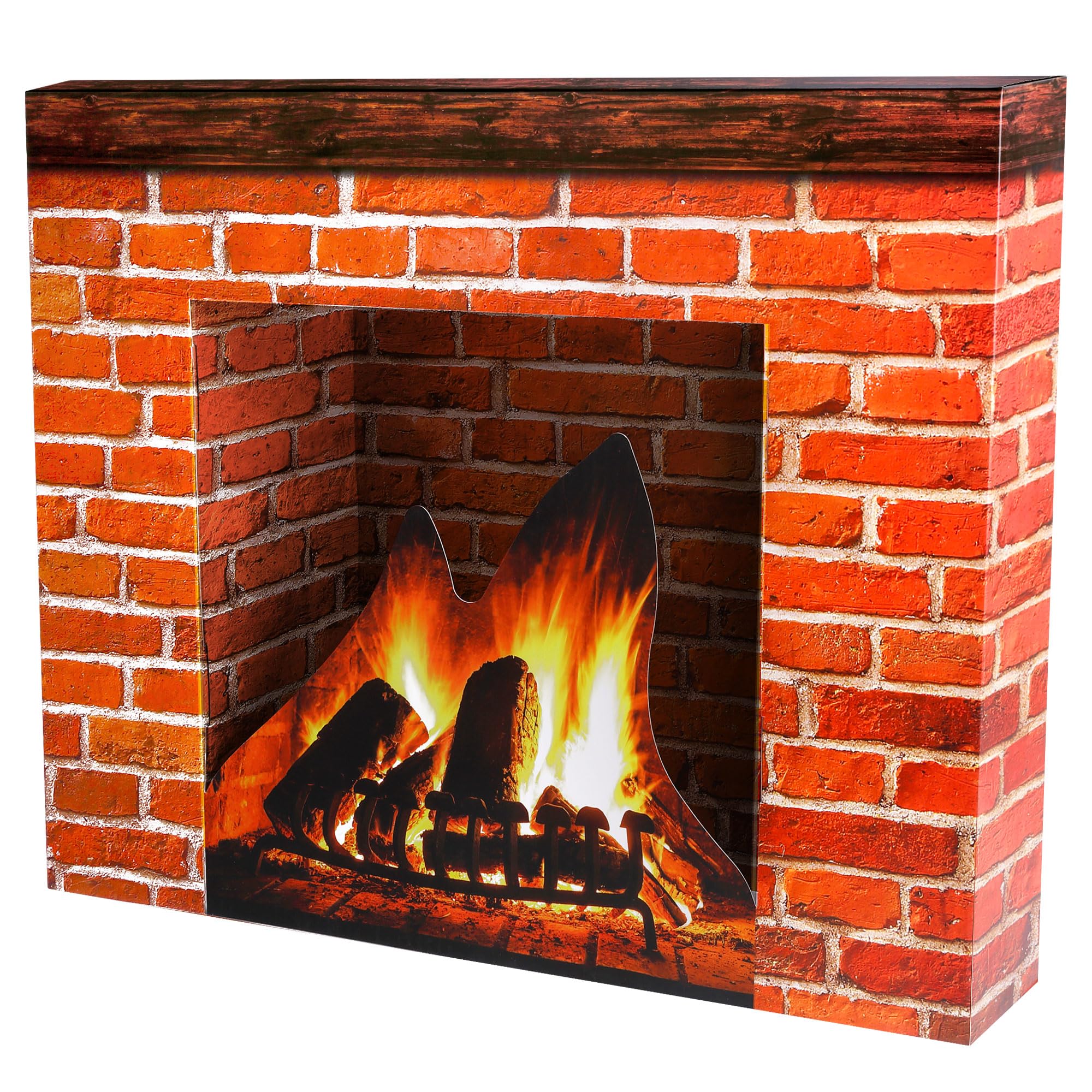Christmas Cardboard Fireplace Prop- 3D Artificial Red Brick Cardboard Fireplace- Brick Fireplace Stand-Up- Fake Fireplace Backdrop for Christmas Decoration