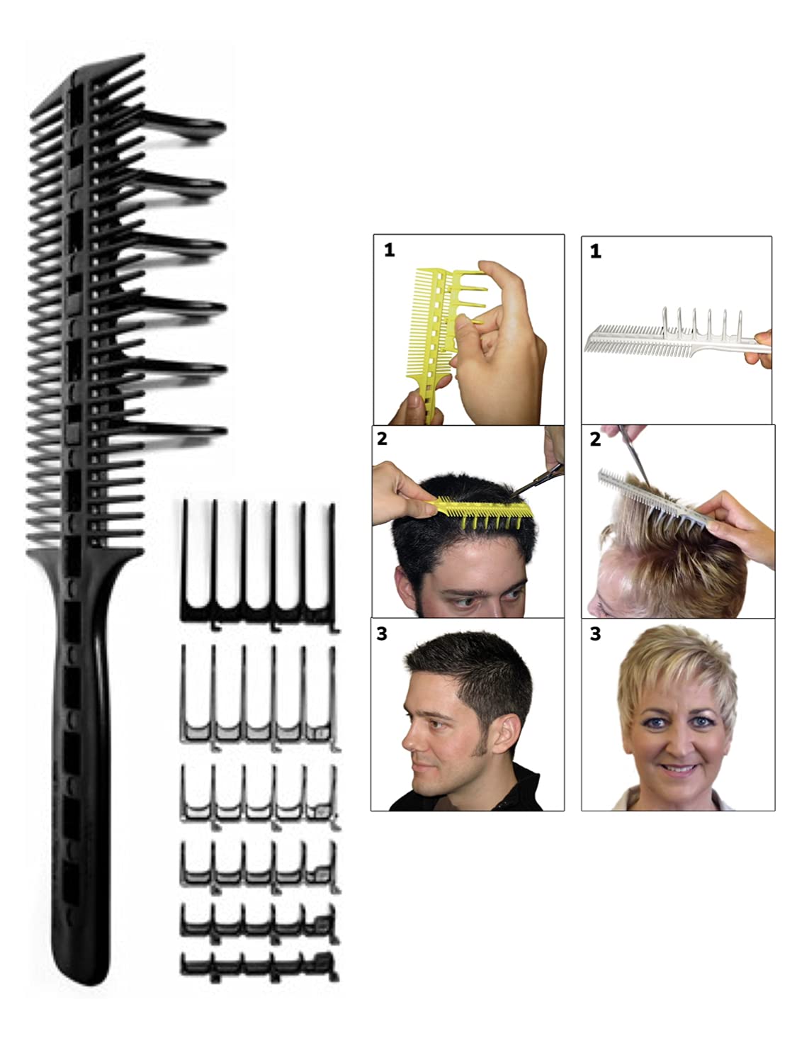 CombPal Scissor Clipper Over Comb Hair Cutting Tool - Barber DIY Home Hair Trimming Guide Comb Set (Classic Set, Black)