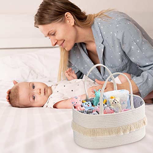 MBJERRY Baby Rope Diaper Caddy Organizer - Nursery Storage Bin Canvas Portable Diaper Storage Basket with Removable Inserts for Changing Table &Car, Newborn Baby Shower Basket
