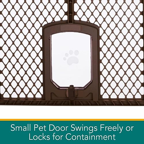 North States MyPet Petyard Passage: Made in USA, 4-panel pet enclosure with lockable pet door. Freestanding. 7 sq. ft of play area (26" Tall, Brown)