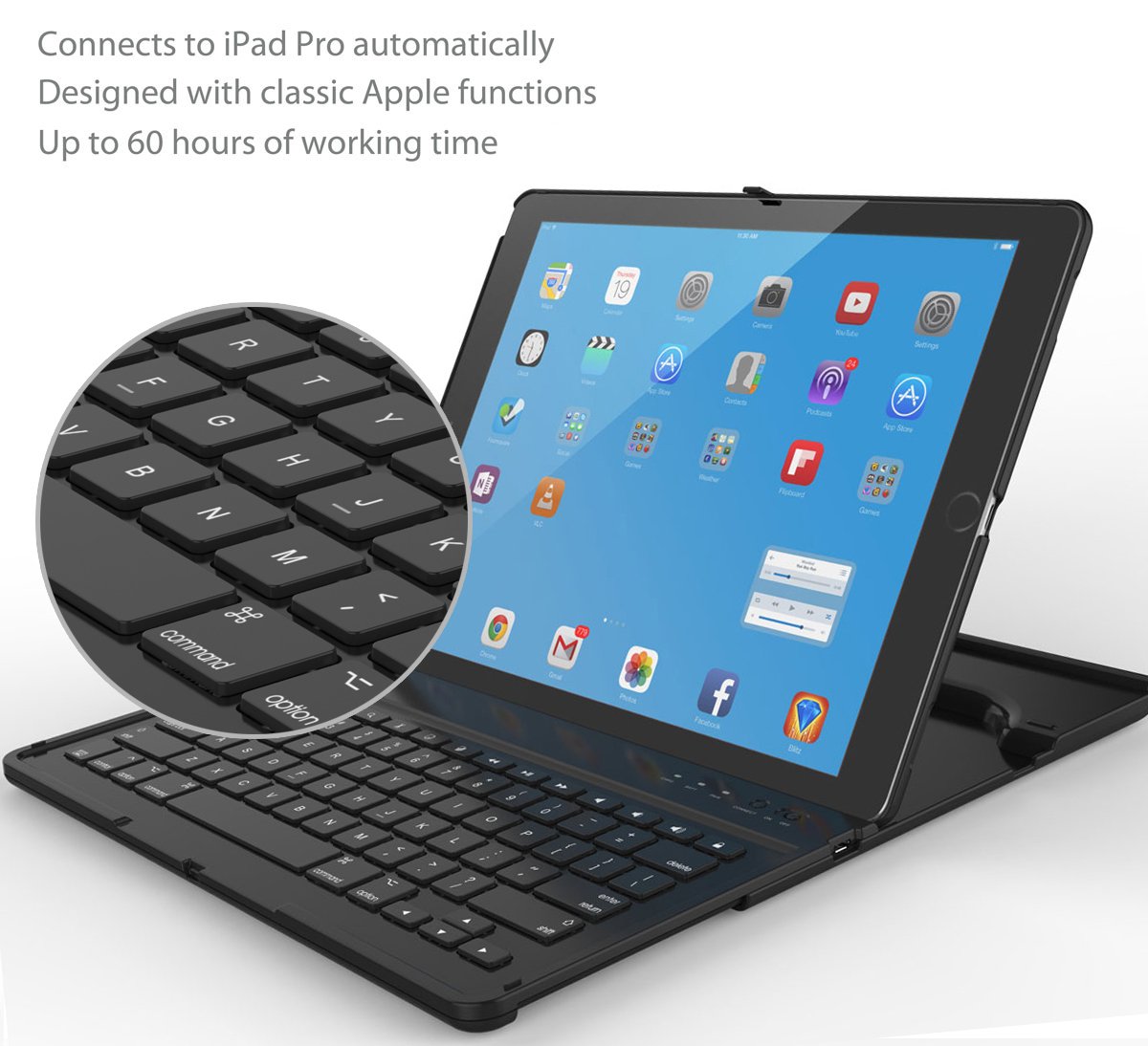 ProCase Keyboard Case for 1st & 2nd Generation iPad Pro 12.9 2017 2015, iPad Pro 12.9 Tablet Wireless Keyboard Case for iPad Pro 12.9" (2nd & 1st Gen)- Black