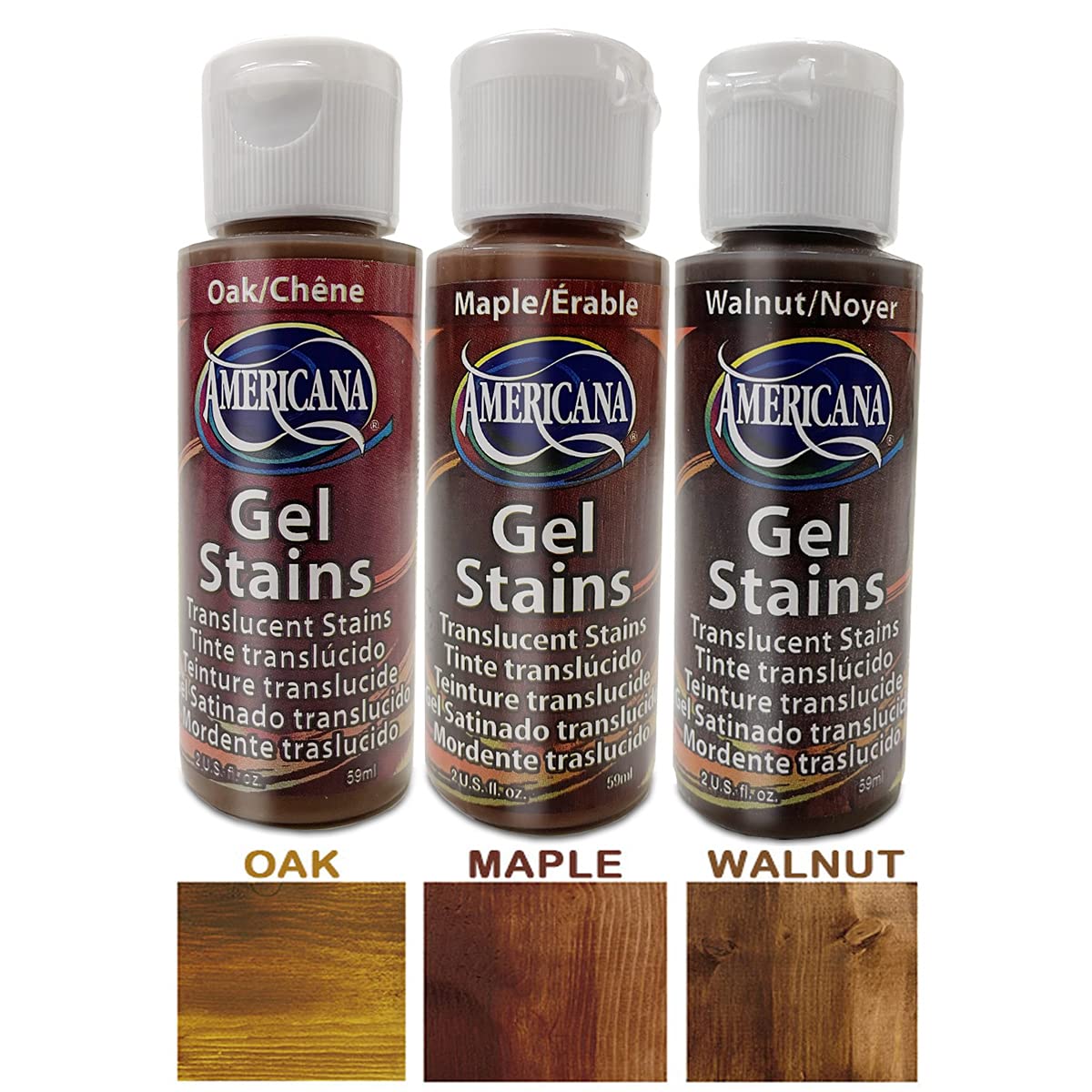 Americana Gel Stain Wood Stain Paint 3-Pack, Wood Tint Colors Walnut, Oak, Maple, 2-Ounce, With Foam Brushes For Gel Stain Paint