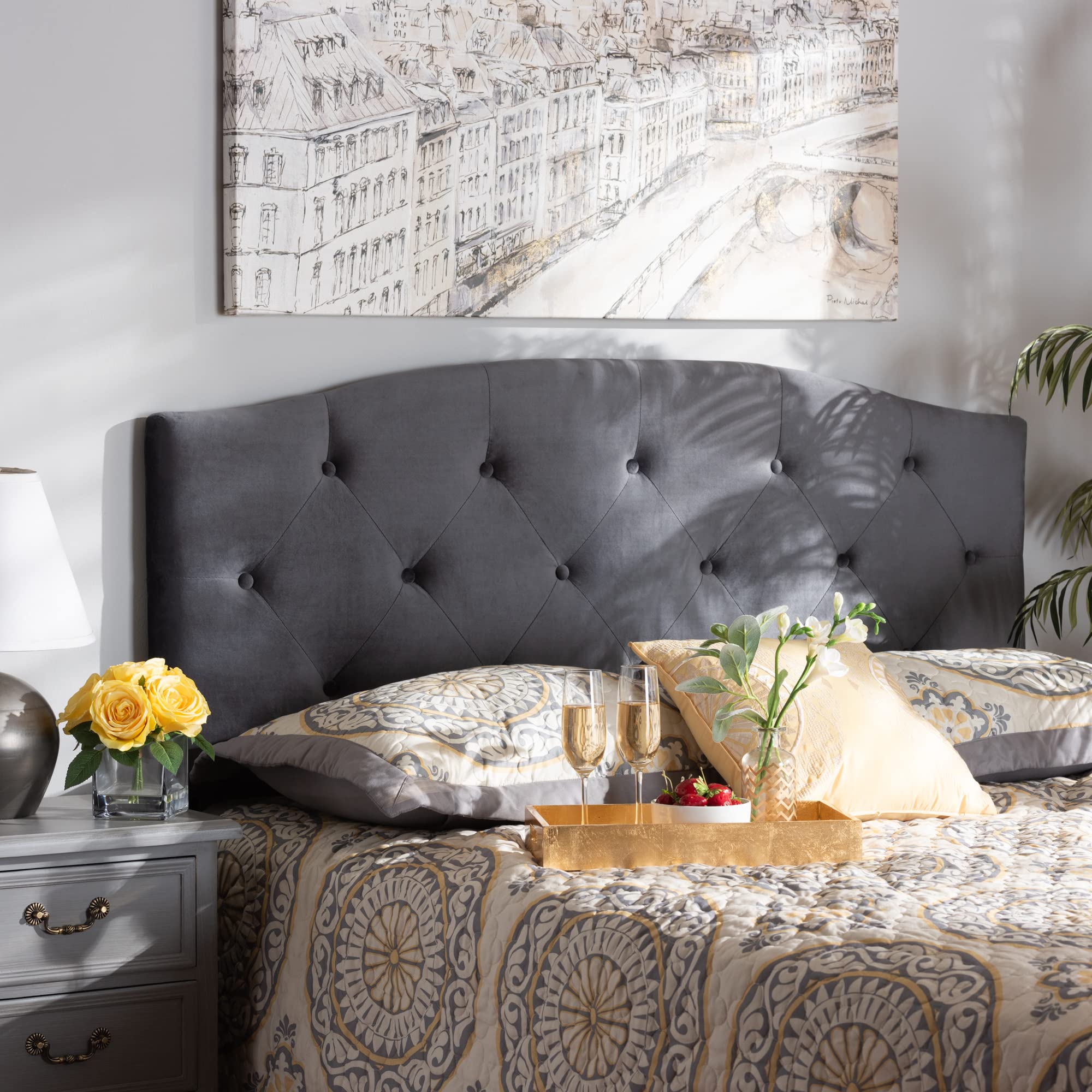 Baxton Studio Leone Headboards, King, Navy Blue/Dark Brown