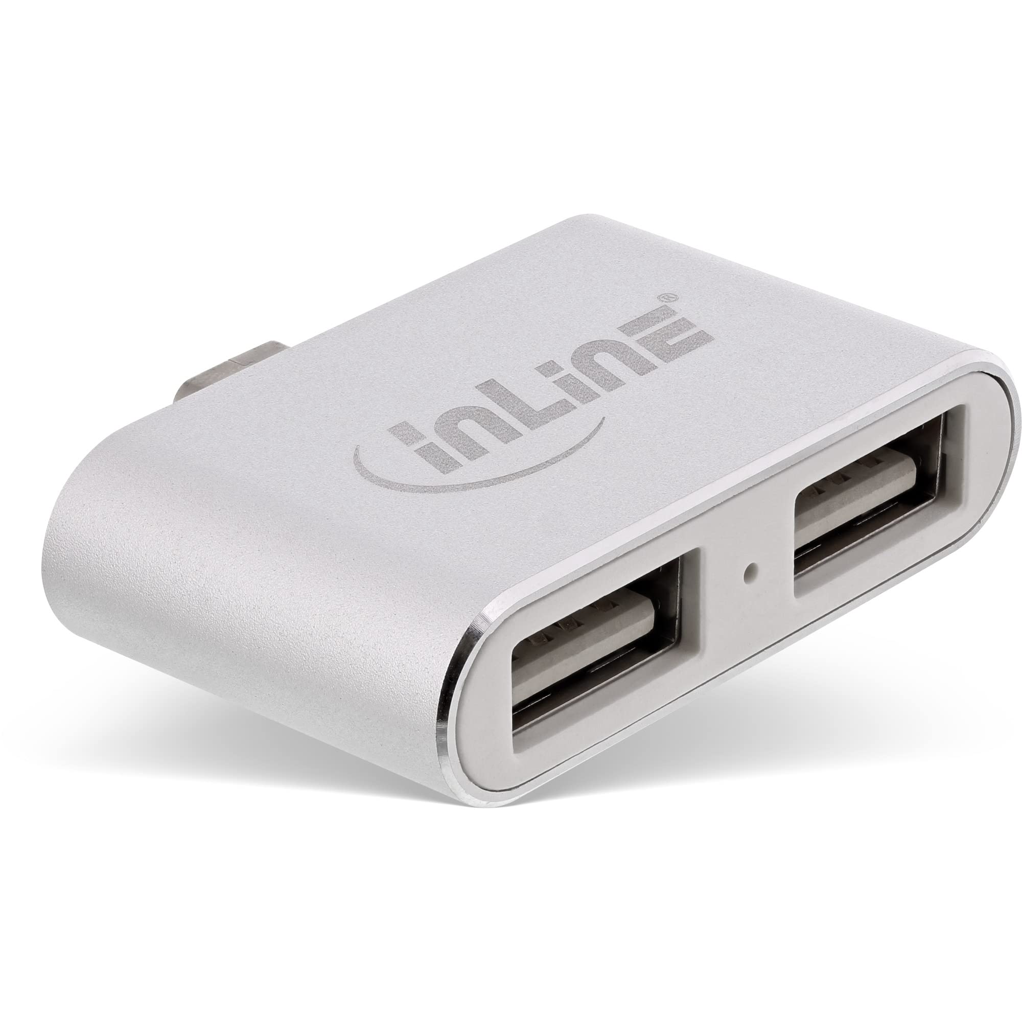 InLine 33291I Mini USB 2.0 Hub, USB C Male to 2X USB A Female Silver