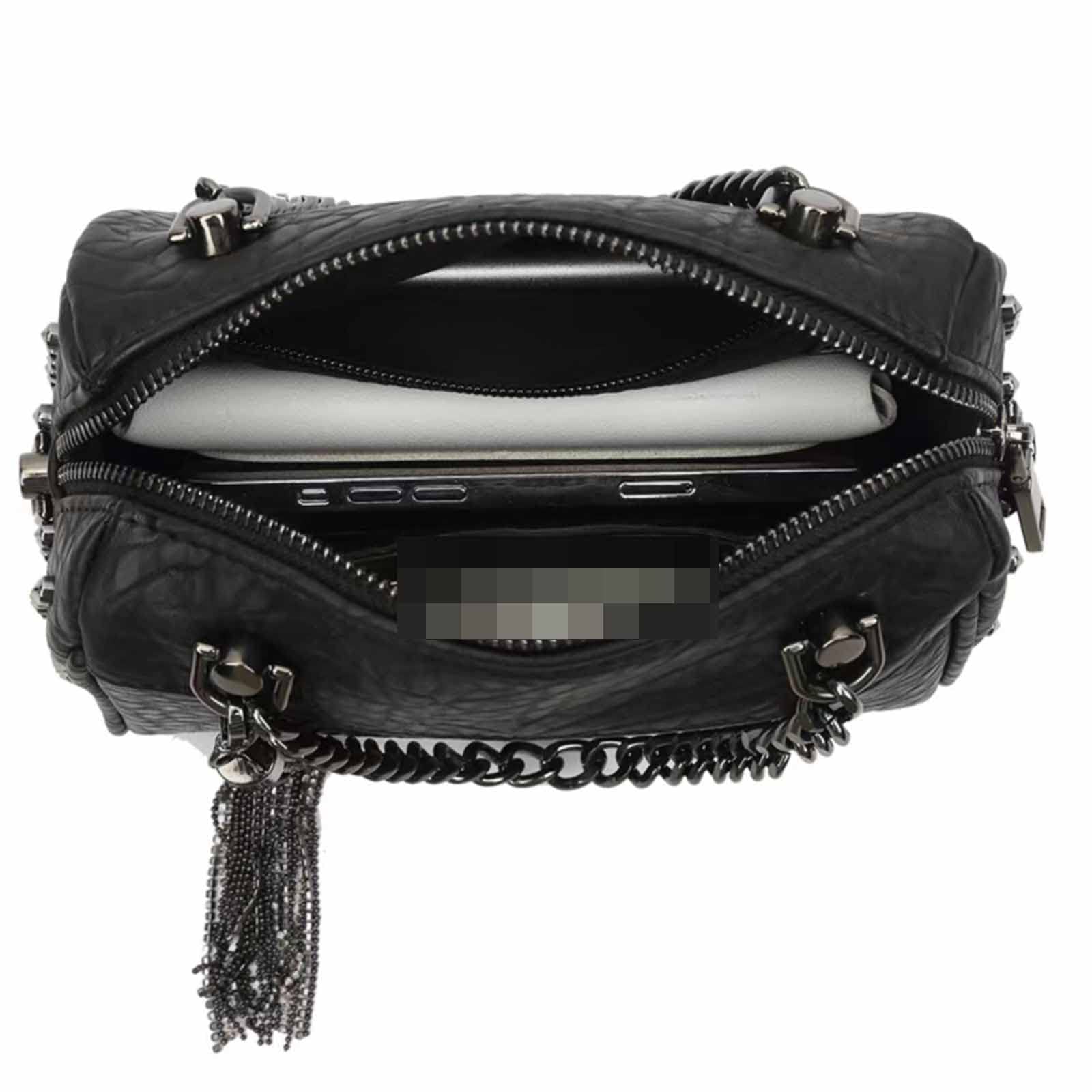 AlwaySky Women Gothic Handbag Rivet Purse Chain Satchels Shoulder Top-handle Crossbody Bag Black