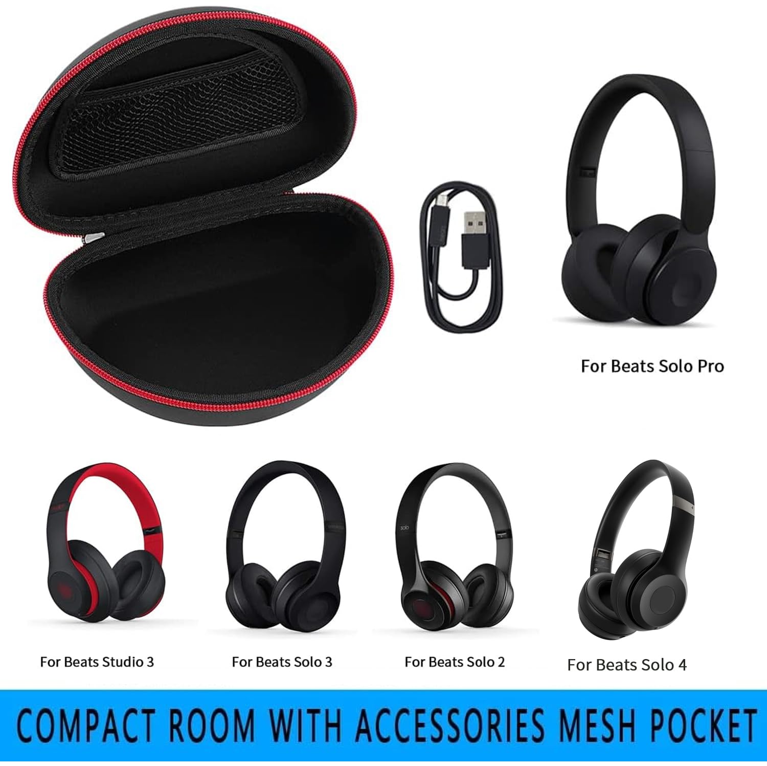COMECASE Travel Hard Carrying Case Compatible with Beats Solo 4/ for Beats Studio Pro/for Beats Solo3/ for Beats Studio3/ for Beats Solo2/ Solo Pro Bluetooth On-Ear Headphones (Box Only) - Black