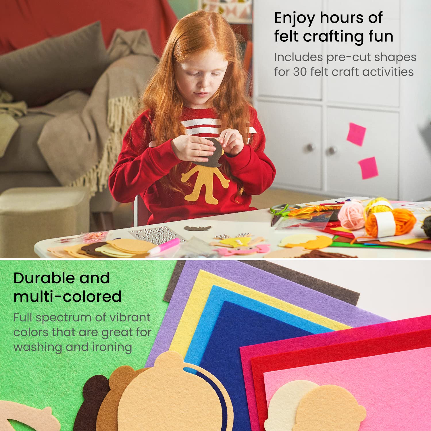 Arteza Kids Felt Kit, 272 Pieces, 30 Pre-Cut Puppet & People Shapes, 10 Felt Sheets, 3 Stencil Sheets, and Accessories, Educational Kids’ Craft Supplies to Inspire Creativity