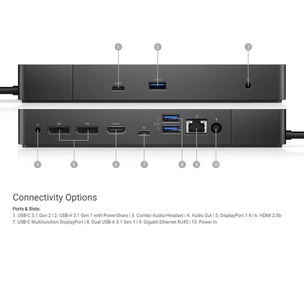 Dell WD19 130W Docking Station (with 90W Power Delivery) USB-C, HDMI, Dual DisplayPort, Black (Renewed)