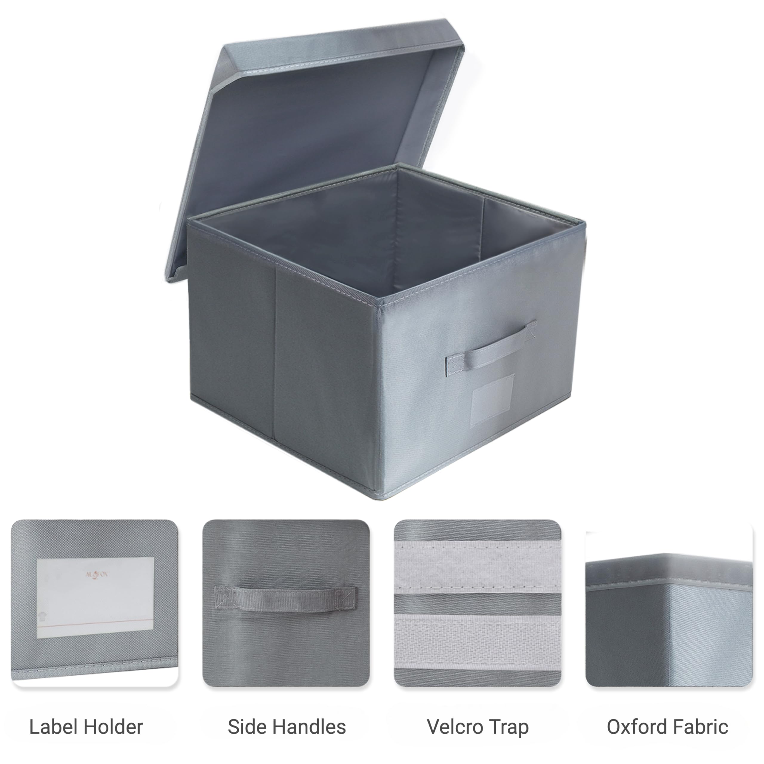 Augfox 2 Pack Collapsible Storage Bins with Lids - Stackable Storage Bins with Handles, Efficient Memory Box, Fabric Storage Bins with Lid for Versatile Storage (Dark Grey, 14.2β L x 13" W x 9.4" H)