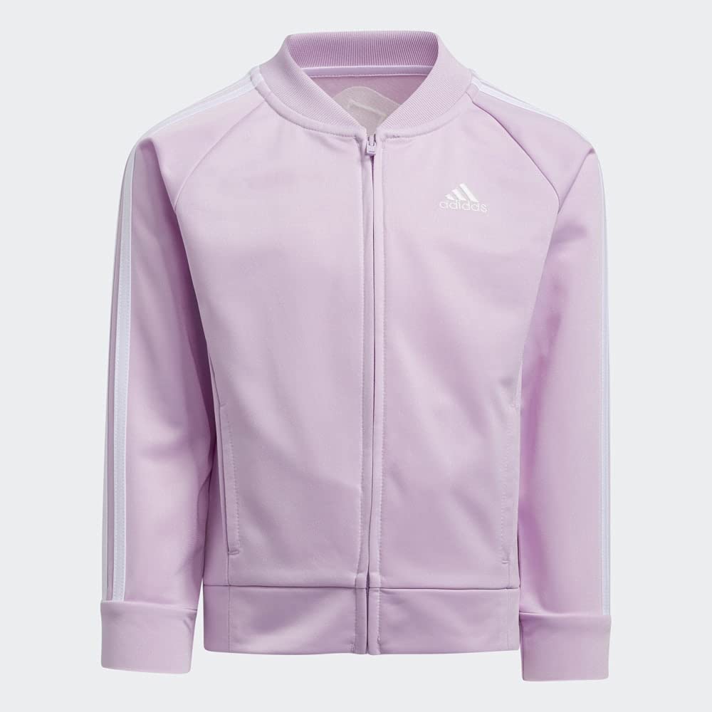 adidas Girls' Zip Front Classic Tricot Jacket and Joggers Set, Clear Lilac, 6