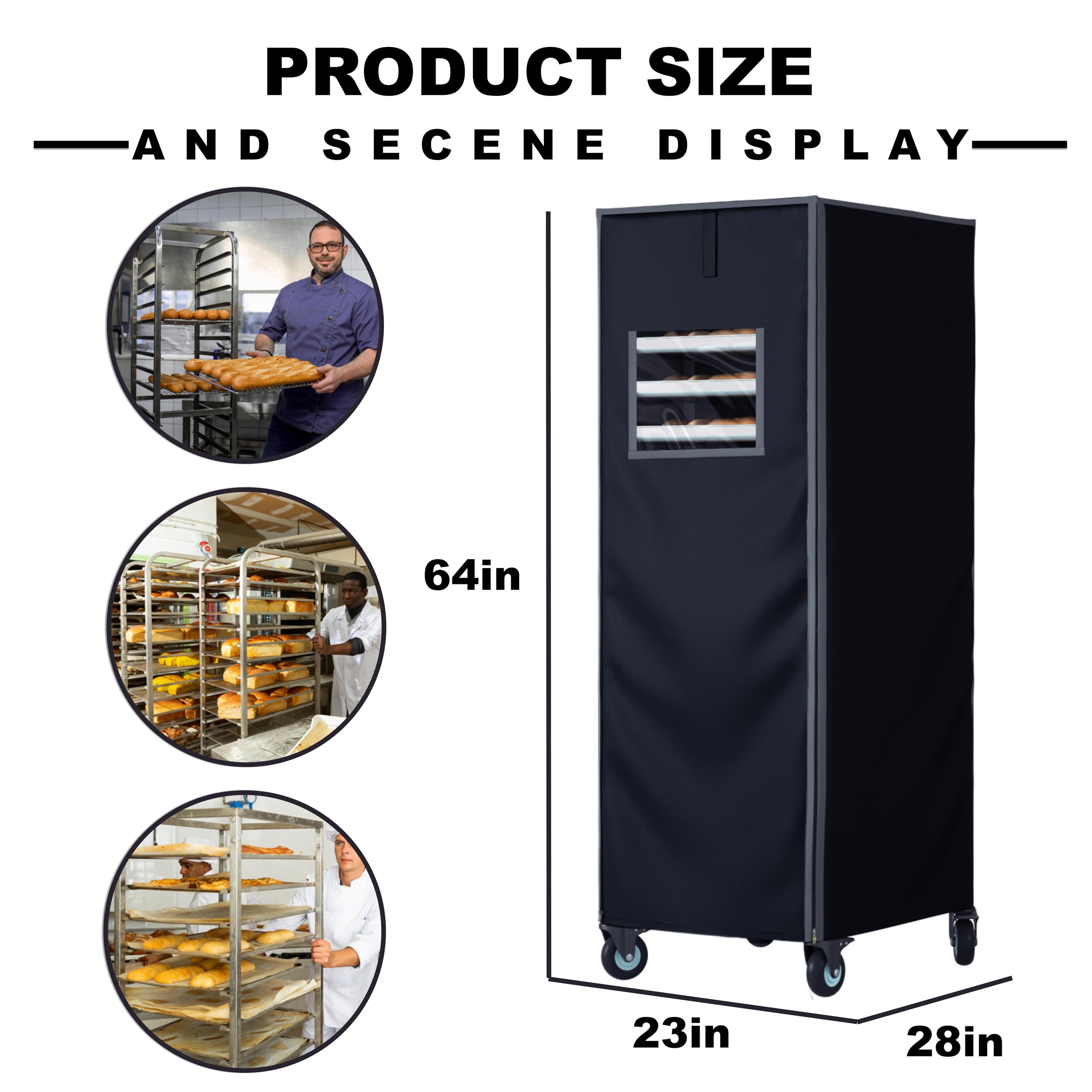 Bakery Rack Cover with Zipper, 20tier Sheet Pan Rack/Bun Pan Rack Cover with Vents, Bread Rack Cover ,23"X28"X64" High Density Waterproof and Dustproof Bread Rack
