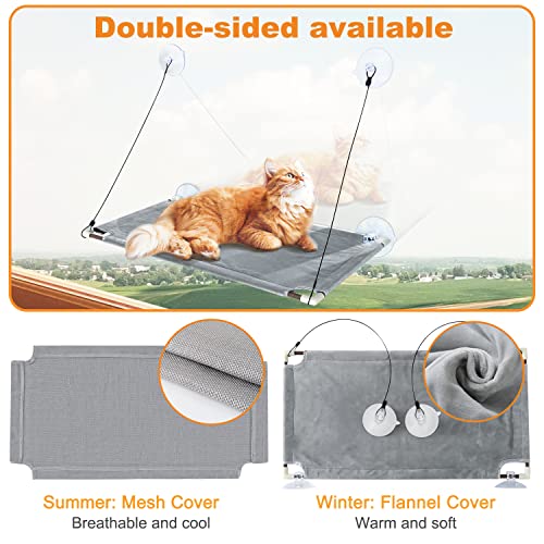 Cat Window Perch Large Hammock Bed for Indoor Cats 24.4 * 13” Cat Window Sill Seat Shelf Box with Strong Suction Cup Sturdy Cat Sunbathing Ledge Inside Easy to Assemble Holding 50 LBS