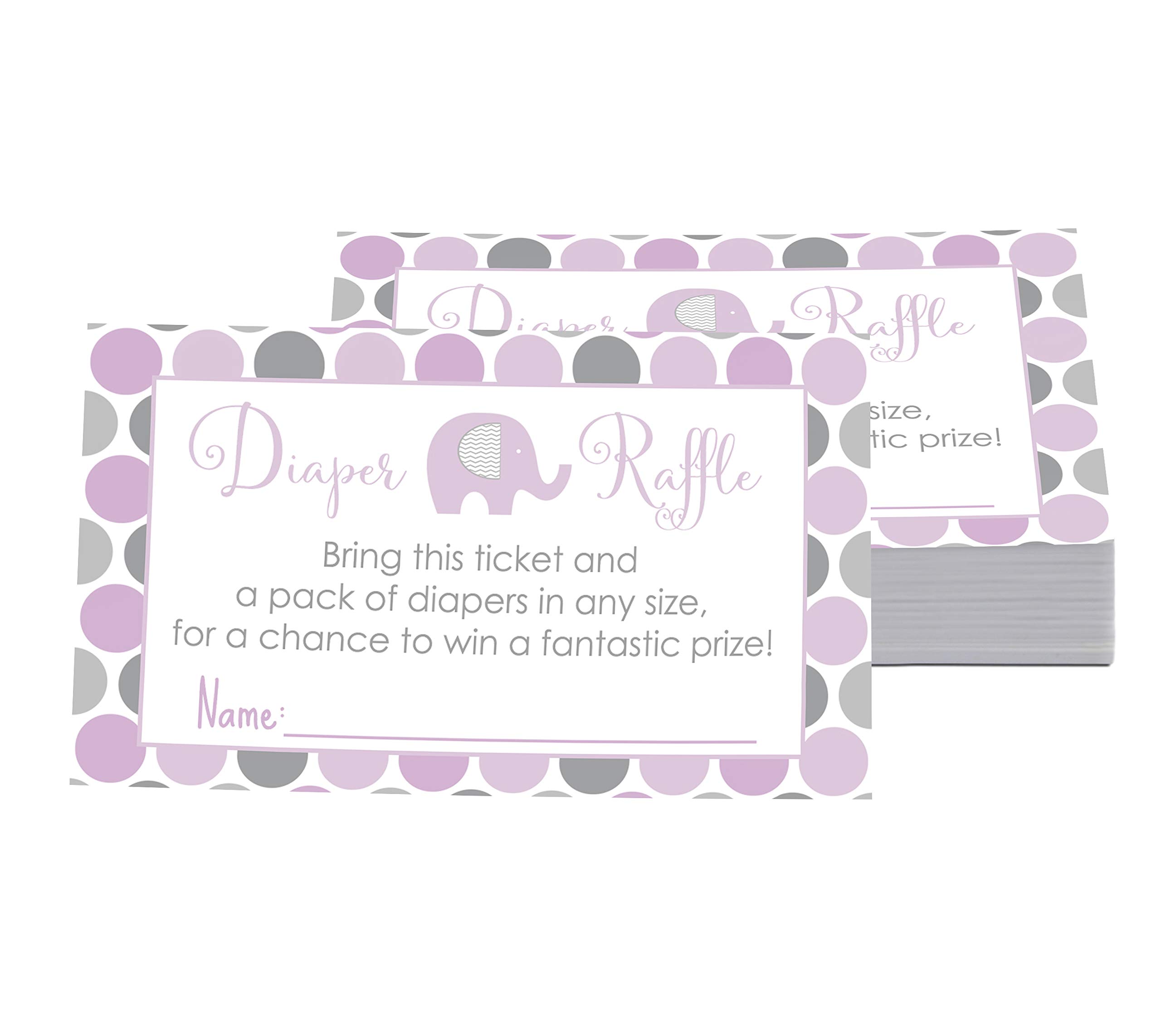 Purple Elephant Diaper Raffle Tickets, Girls Baby Shower Games for Prizes, Baby Shower Diaper Raffle Invitation Insert Cards, 25 Pack
