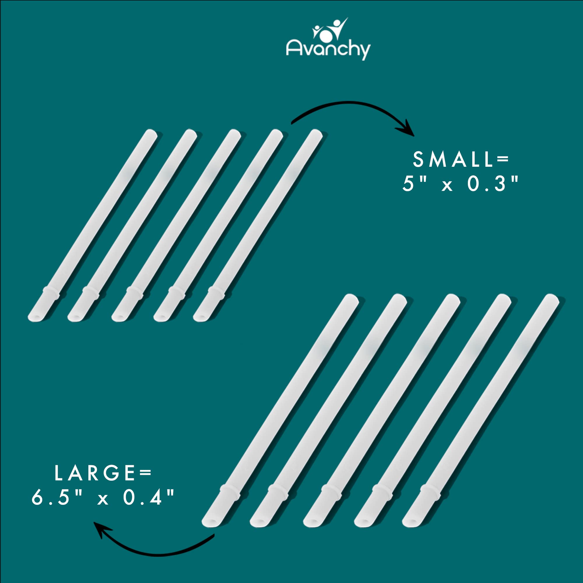 Avanchy Reusable Silicone Straws for Toddlers & Kids - 5 pcs Flexible Short Drink 5" Straws, BPA free, Baby Cup-Flexible Safe Fun Cute Thin for Chewing with Bendable Brush (White)
