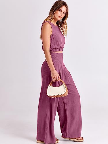 ANRABESS Women's 2 Piece Linen Lounge Set Casual Matching Pants Jumpsuit Summer Beach Travel Vacation Trendy Outfits X-Large