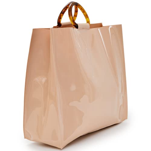 Designer Plastic purses and handbags - Vynyl Clear Transparent Bag - PVC Bags clear Purse - Waterproof Designer Clear Handbags - Bolsa Trasparente de Mujer (High Glass Powder)