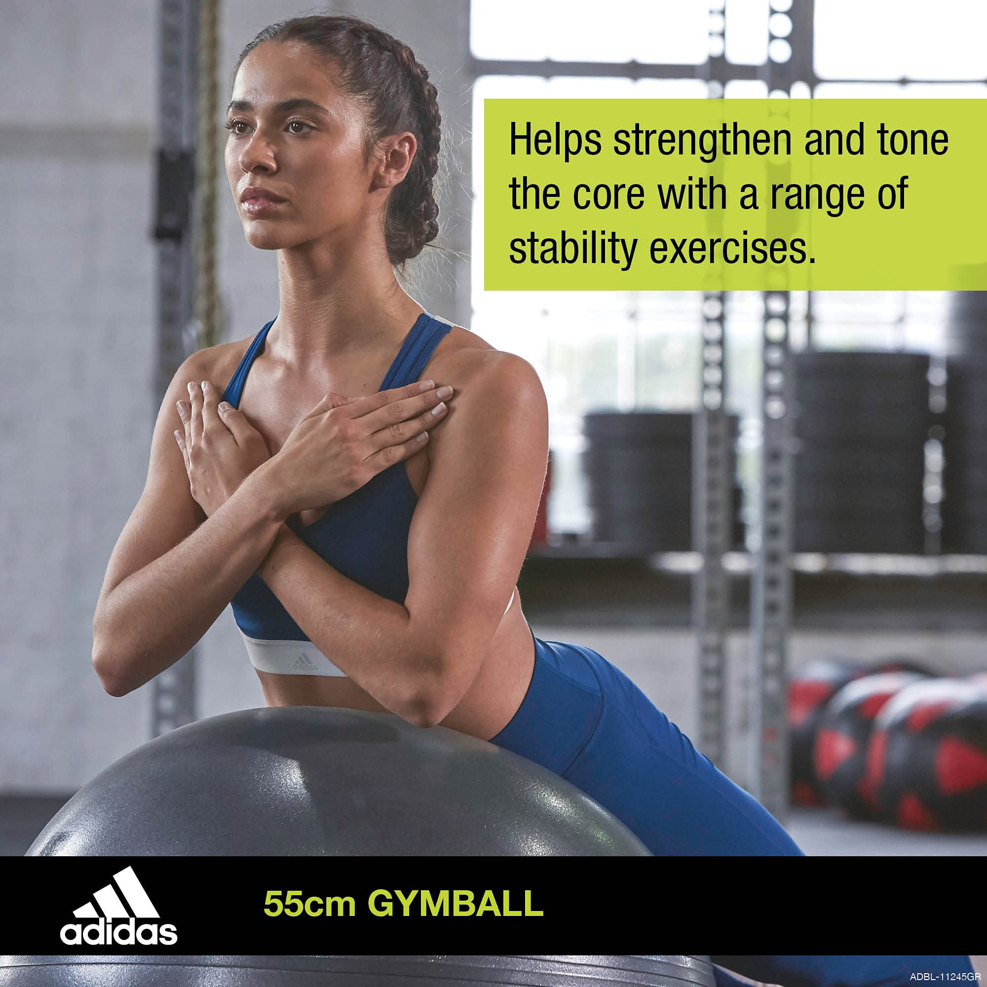 adidas Gymball - 65cm Exercise Ball with Dual Textured Non-Slip Surface for Maximum Grip - for Core Workout, Improving Stability, and Posture at Home or The Gym - Hand Pump Included - Grey