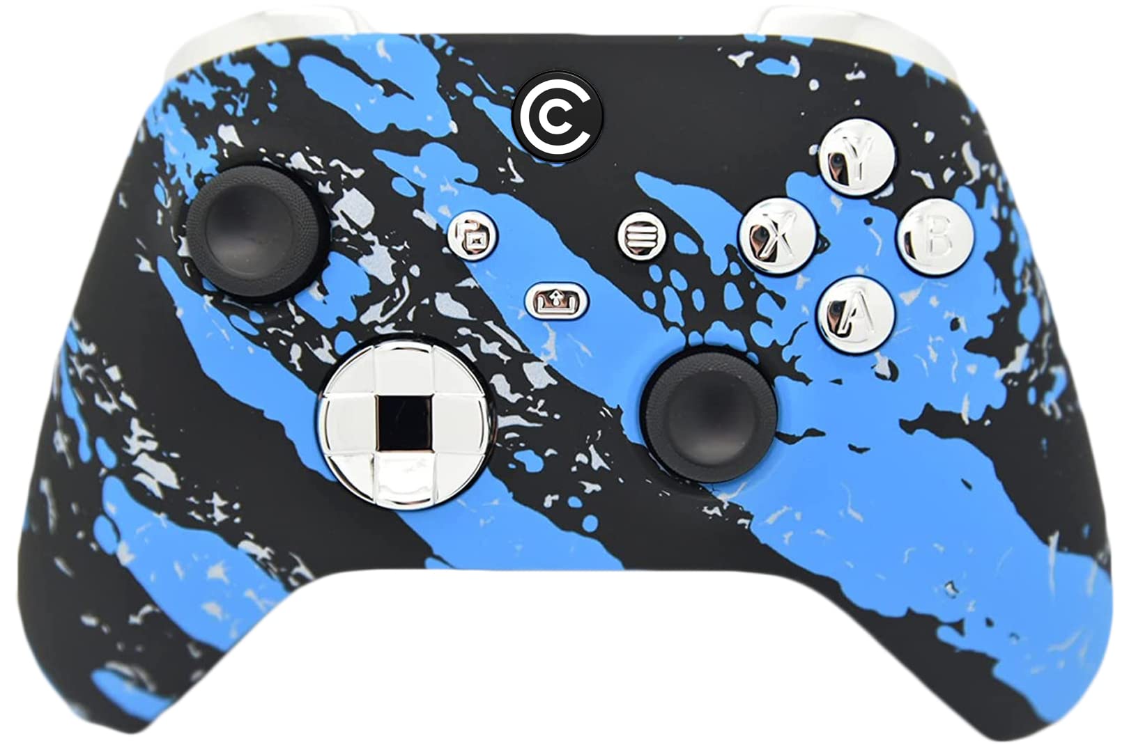 Designer Series Custom Wireless Controller for PC, Windows, Series X/S & One - Multiple Designs Available (Blue Splatter & Silver Chrome Inserts)