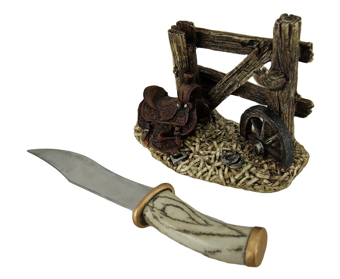 Blade of The Bronco Rustic Wild Horse & Fence Decorated Fixed Knife & Holder Set