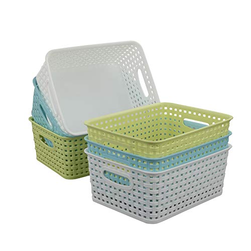 Qskely Plastic Storage Baskets/Bins Organizer for Bathroom, 6-Pack