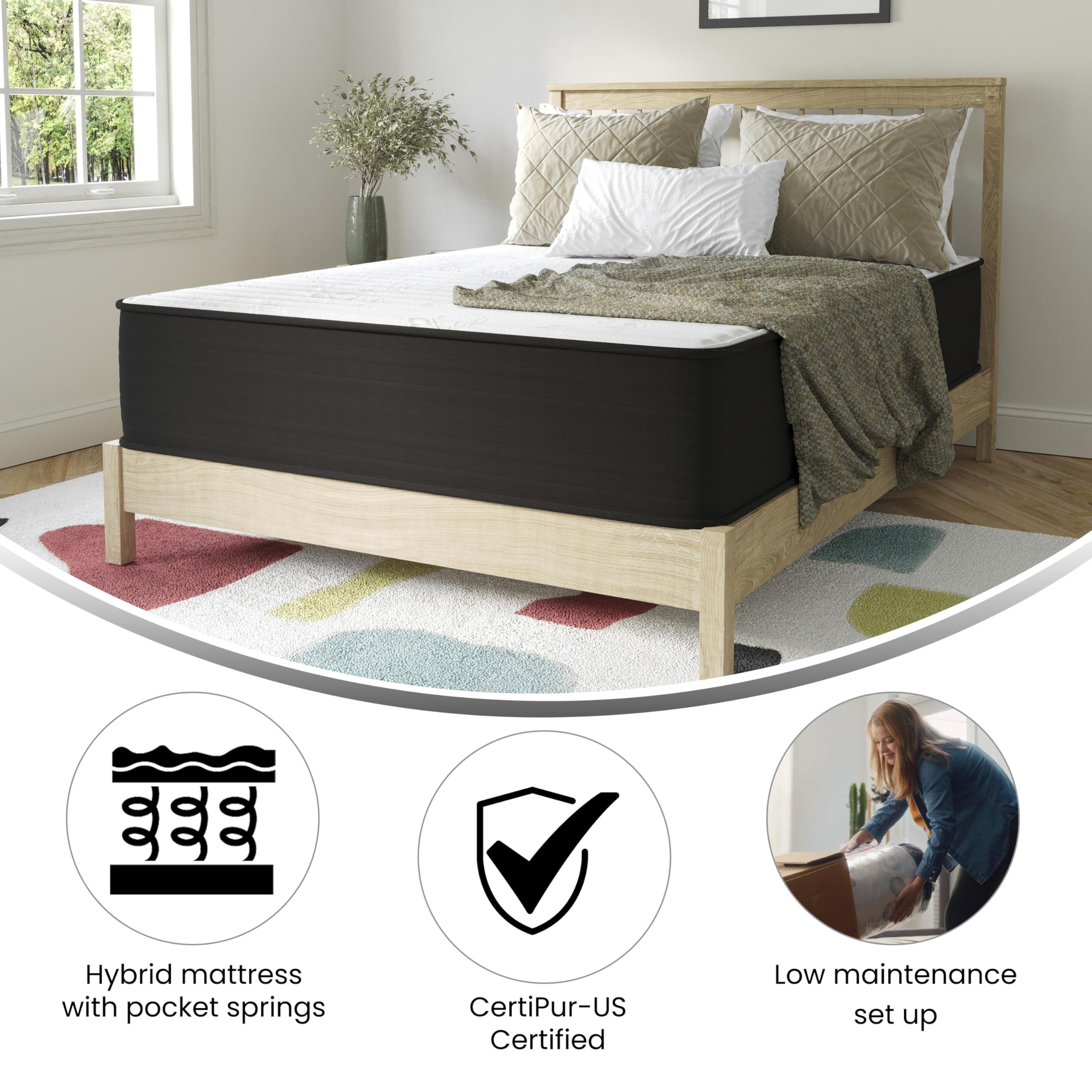 BizChair Dream 12" Hybrid Spring and Foam Mattress in a Box, High Density Foam and Spring Hybrid Mattress for Pressure Relief, Full