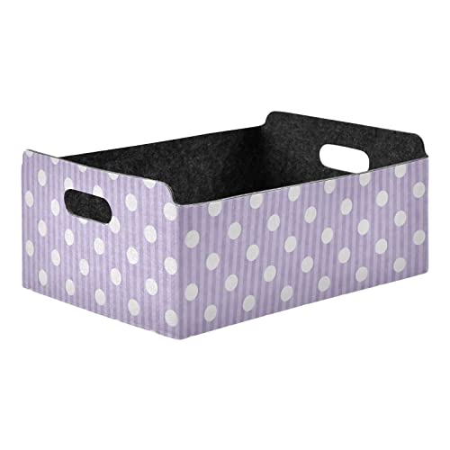 CaTaKu Foldable Storage Basket Purple Polka Dots Collapsible Felt Storage Bins with Handle Drawer Organizer Bin Cube Shelf Box for Organizing Closet Clothes Office Books Bedroom