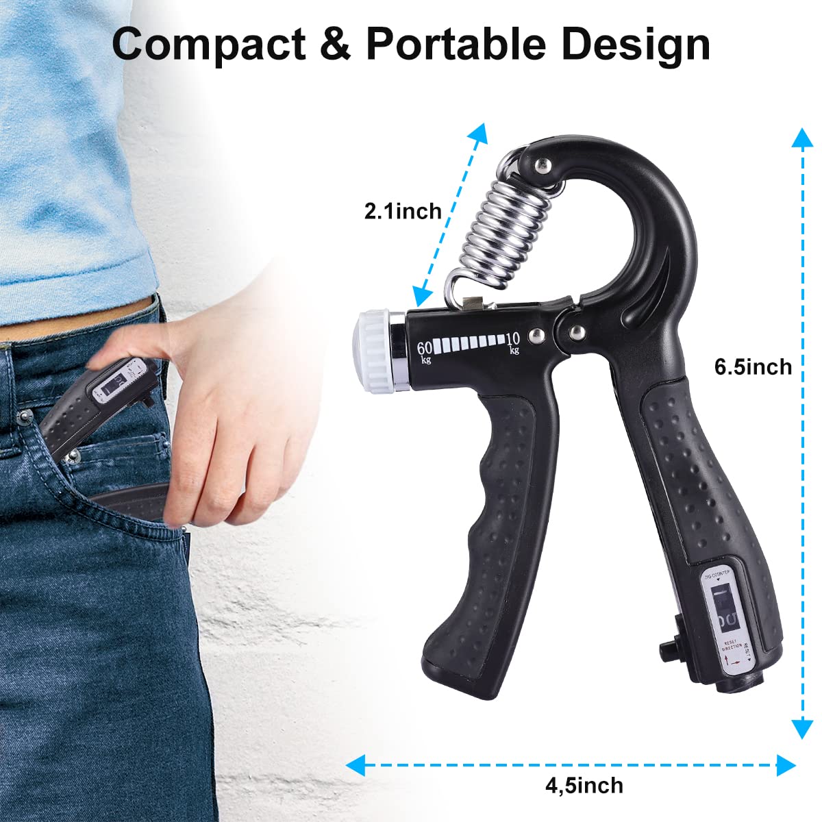 Adjustable Counting Grip Strength Trainer, Strength Exerciser for Finger Hand Wrist and Forearm, hand gripper for therapy,Suitable for Home Gym Athlete Training and Rehabilitation Training(black)