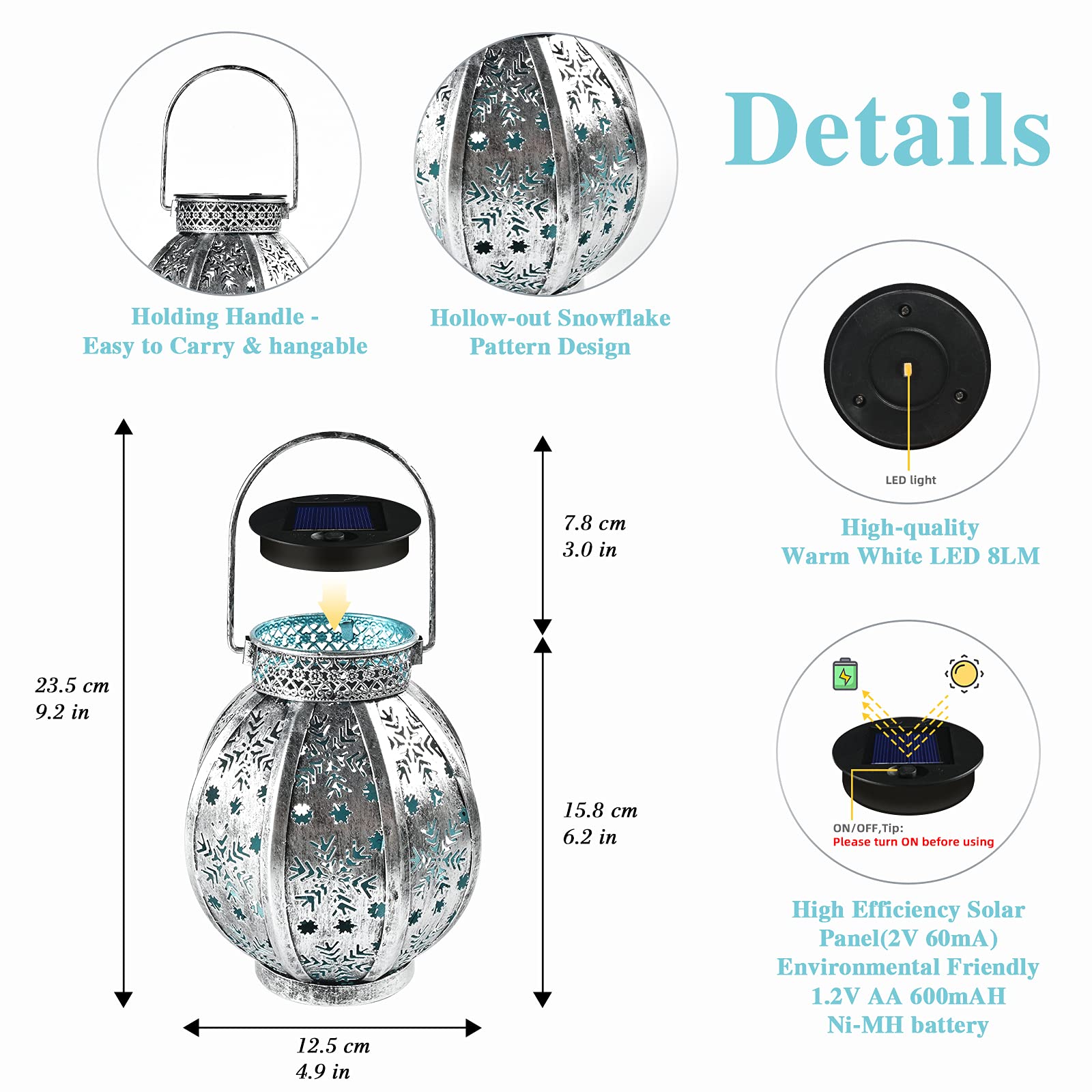 Solar Lanterns Outdoor Waterproof, Hanging Solar Lantern Lights for Garden Patio Yard Table Decorative Retro Snowflake Solar Powered Lanterns with Handles
