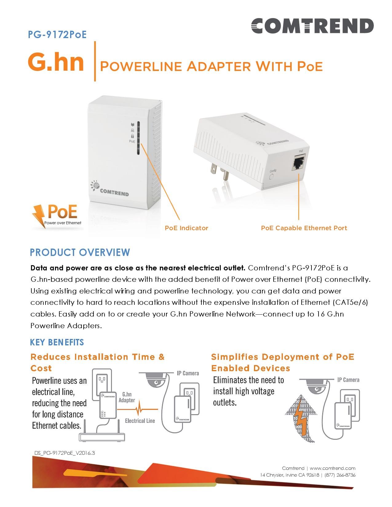 Comtrend Powerline Ethernet +PoE Adapter (PG-9172PoE)