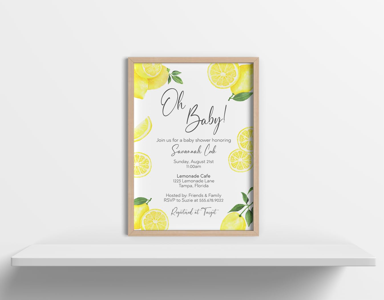 Lemon Baby Shower Invitation Gender Neutral Sweet Little One Customizable Invites (12 Count)