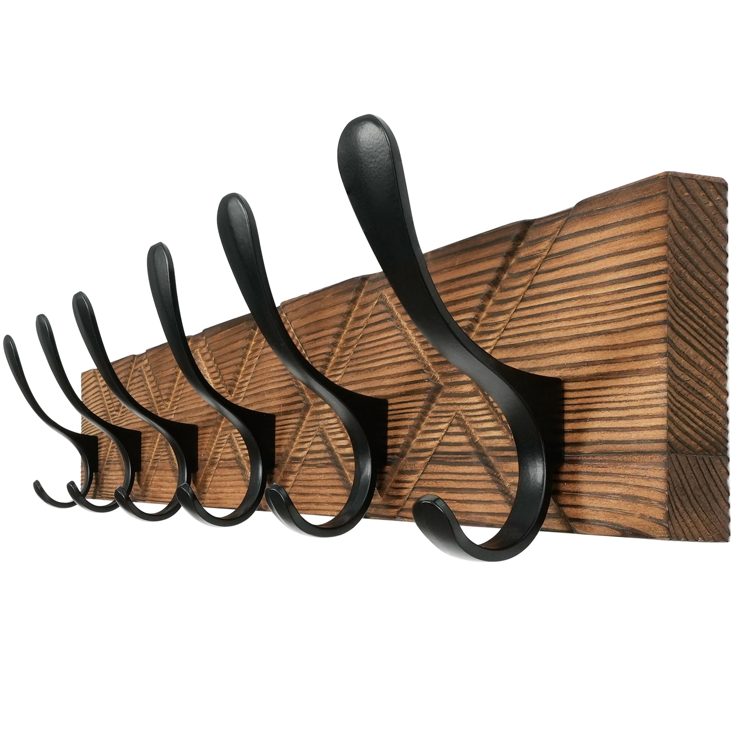 SKOLOO Coat Rack Wall Mount - Antique Wooden Carved- X Cross Coat Hook, Wall Coat Hanger with 6 Hooks for Hanging Coats, Hats, Clothing, Scarfs, Brown & Black