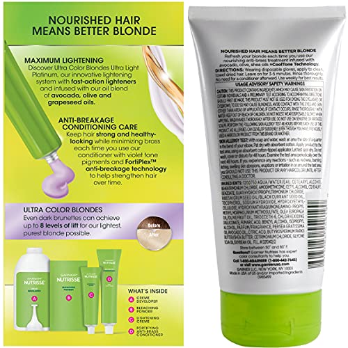 Garnier Nutrisse Ultra Color Hair Color and Anti-Brass Treatment, PL1 Ultra Pure Platinum, Pack of 2