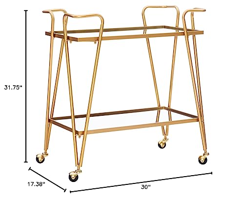 Linon Gina Mid-Century Bar Cart, Gold
