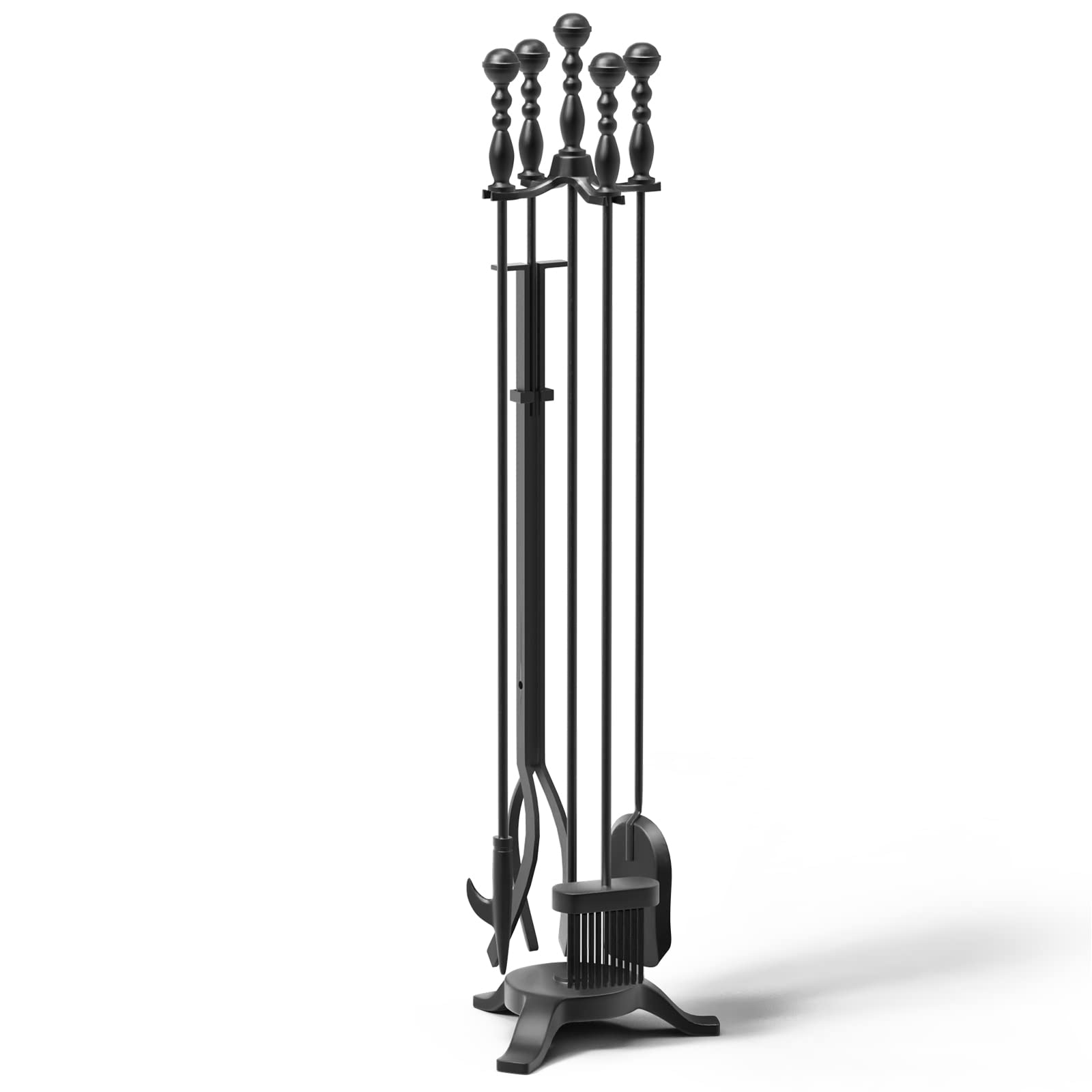 COMFYHOME 5-Piece Fireplace Tools Set 32'', Heavy Duty Wrought Iron Fire Place Tool w/Long Fire Poker, Shovel, Tongs, Brush, Stand for Outdoor Indoor Chimney,Stove, Fire Pit Easy to Assemble,Black
