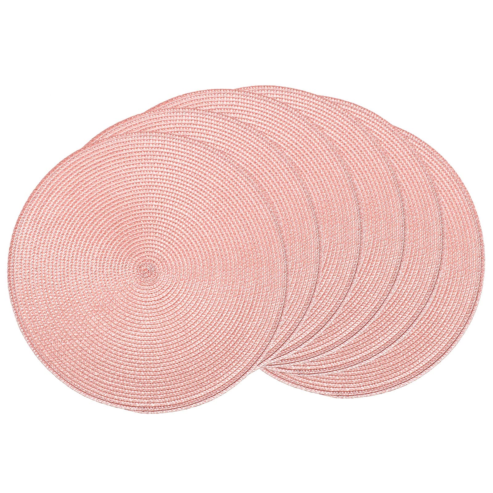 AHHFSMEI Round Braided Placemats 15 Inch Round Table Mats for Dining Tables Woven Heat Resistant Place mats Set of 6 (Pink)