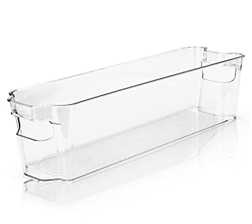 Brookstone, Long & Narrow Clear Plastic Storage Bin, Closet and Accessories Organizer, Kitchen/Pantry/Refrigerator & Freezer Food Container, Under Sink Cleaning Supplies Basket [BPA Free]