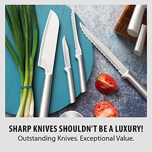 Rada Cutlery Oak Block 7 Pc Stainless Steel Kitchen Knife Set with Aluminum, Silver Handle