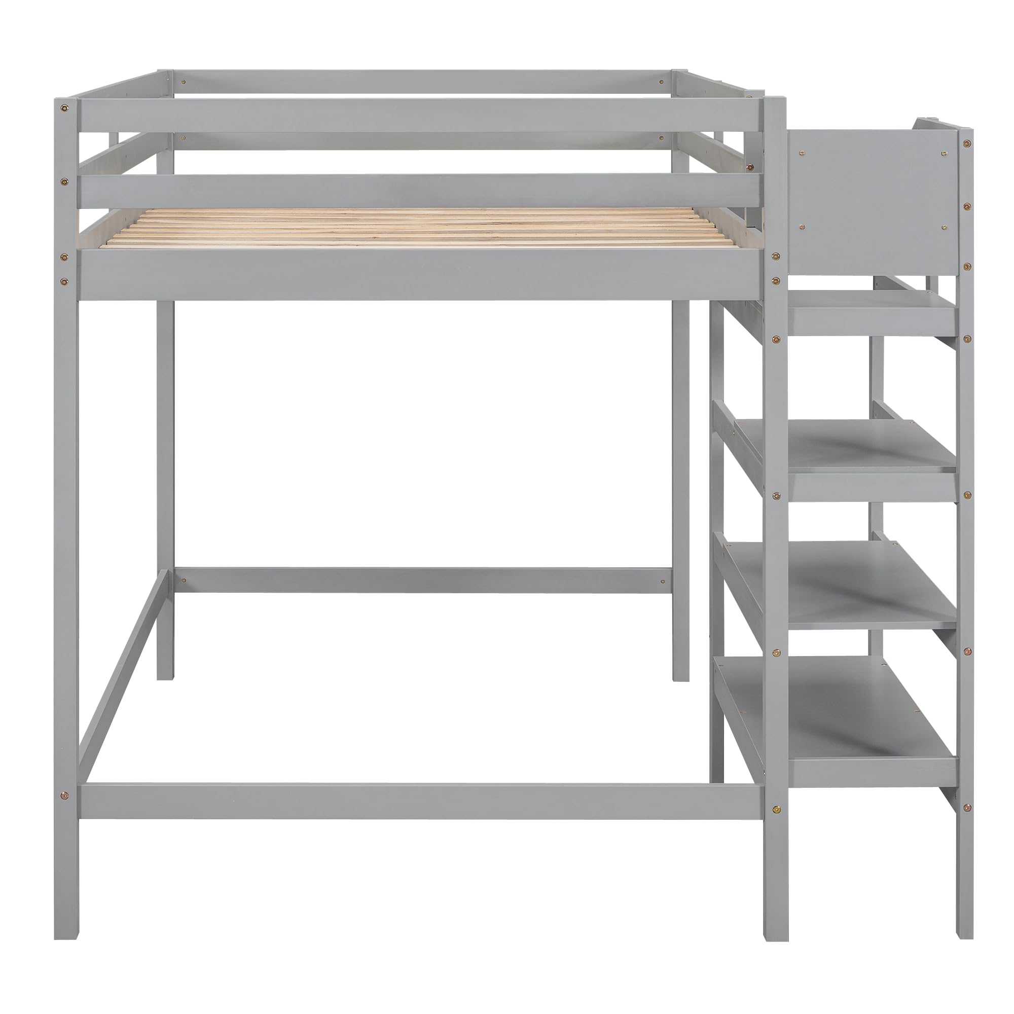 SOFTSEA Full Size Loft Bed with Hanger Wood Loft Bed with Stairs for Kids Adults