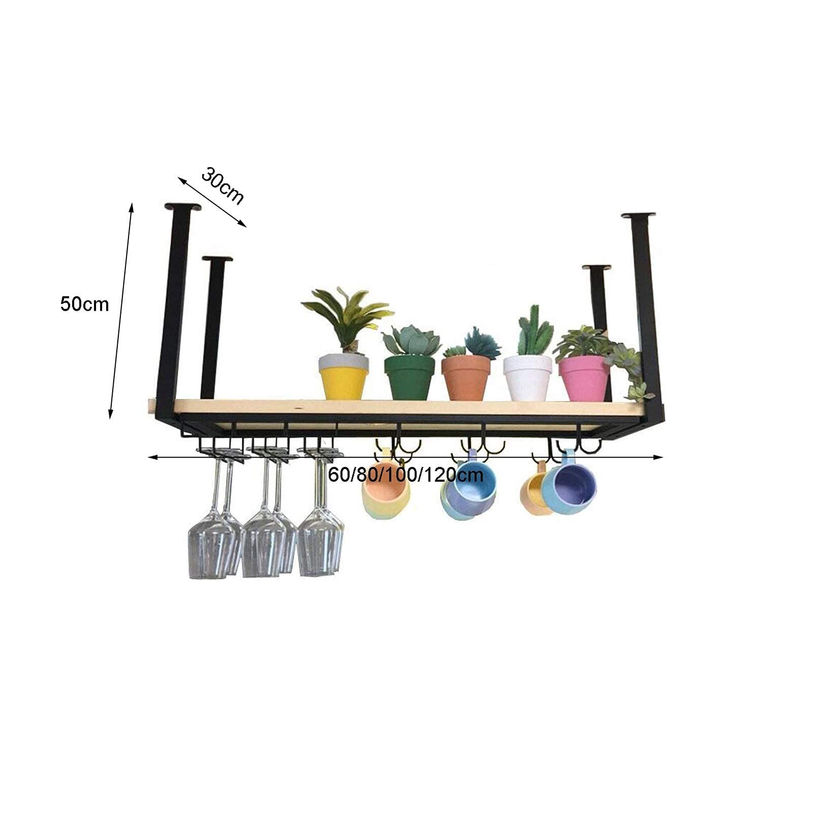 BDDIE Wine Racks,Ceiling Shelf Ceiling Wine Rack,Hanging Wine Glass Racks Stemware Holder, Retro Ceiling Shelf Brackets,for Bars/Restaurants/Kitchens/60 * 30 * 50Cm