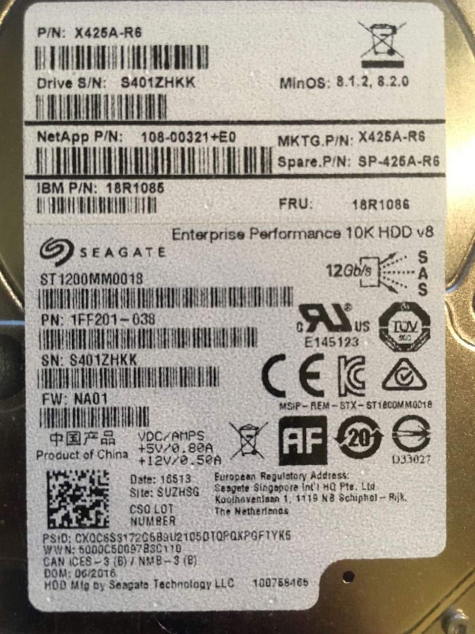 NetApp X425A-R6 1.2TB 10K SAS 2.5 6GBPS Hard Drive