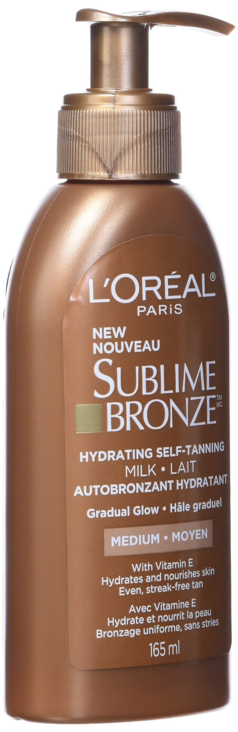 L'Oreal Paris Skincare Sublime Bronze Hydrating Sunless-Tanning Milk Medium, Sunless tanning lotion, 5.5 fl. oz.