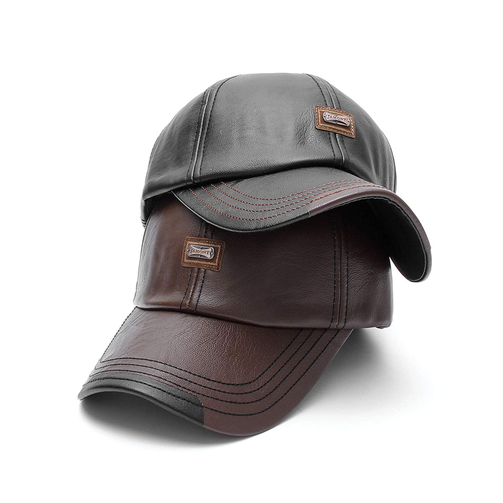 Adjustable Men's Baseball Cap Golf Cap Dad Hat Cowhide Leather Hunting Hat for Fall Winter Outdoor Sports Hat Black
