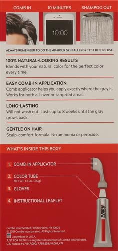 Just For Men Easy Comb-In Color Mens Hair Dye, Easy No Mix Application with Comb Applicator - Real Black, A-55, Pack of 1